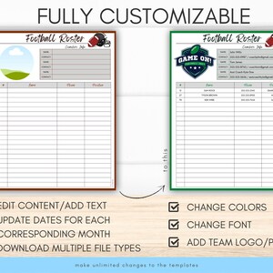 Editable Football Roster Template, Football Team Info, Coach Planner ...