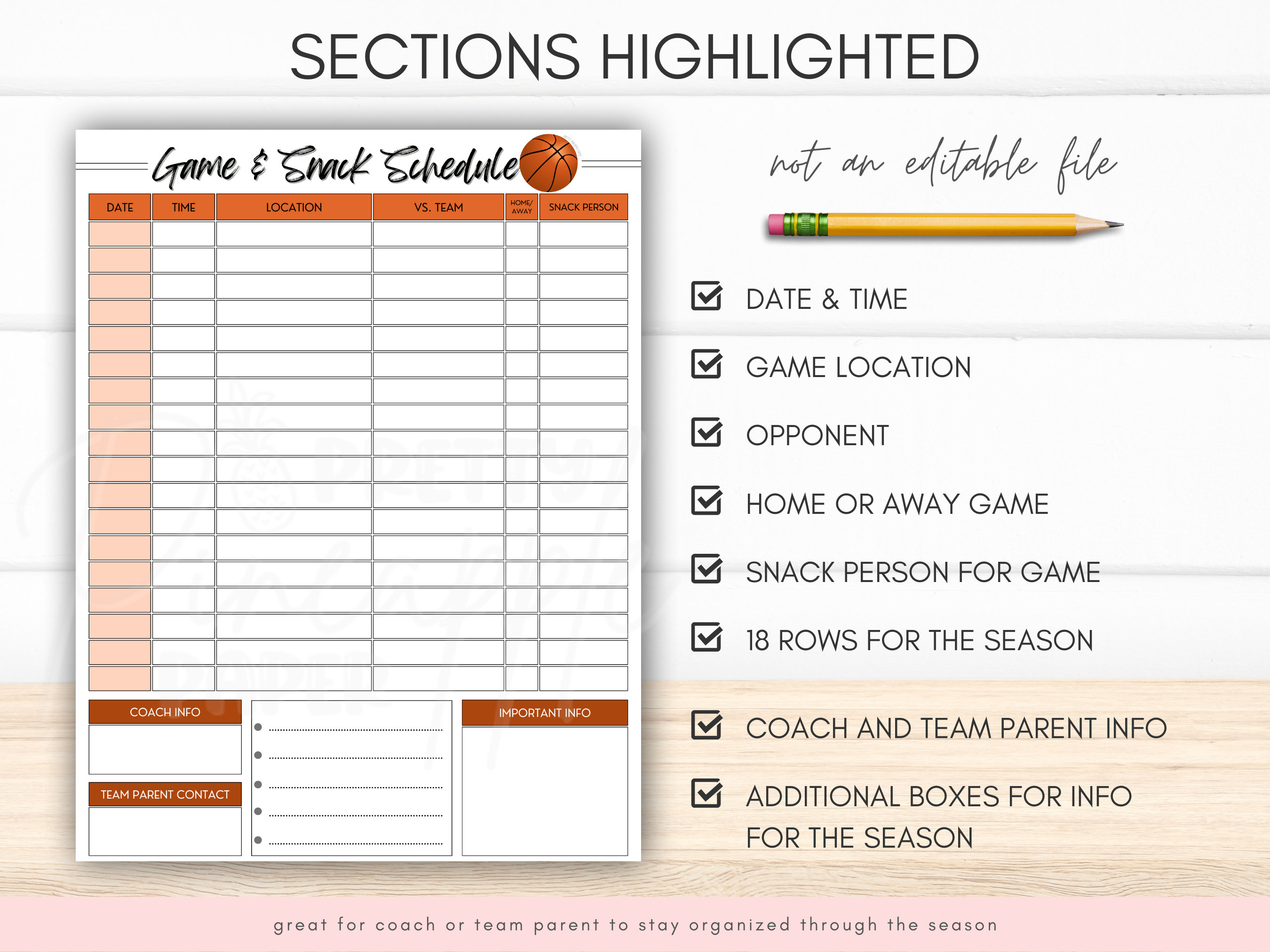 Printable Basketball Team Game Day and Snack Schedule, Instant Download ...