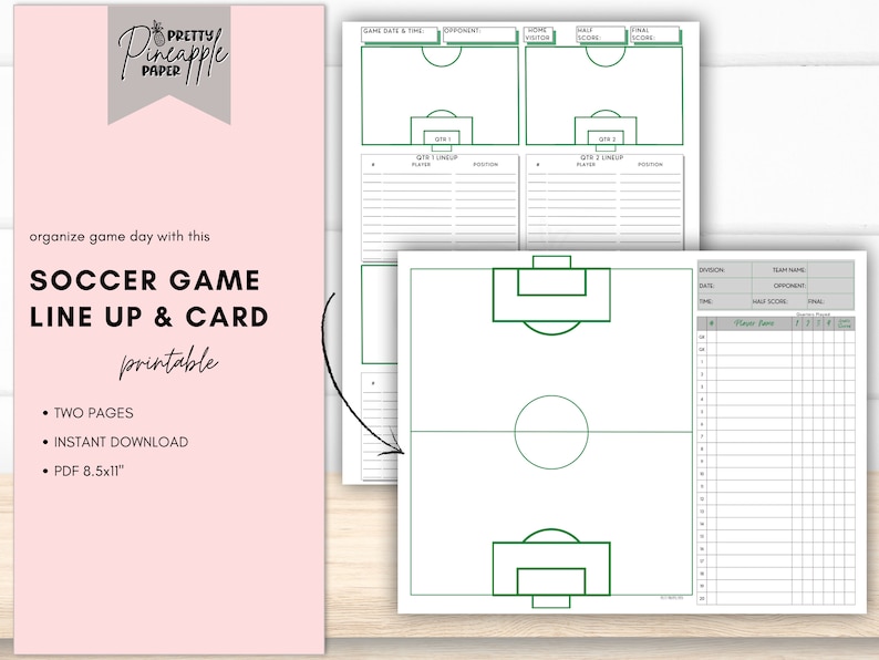 Printable Soccer Game Field Lineup and Game Card, Player Positions for ...