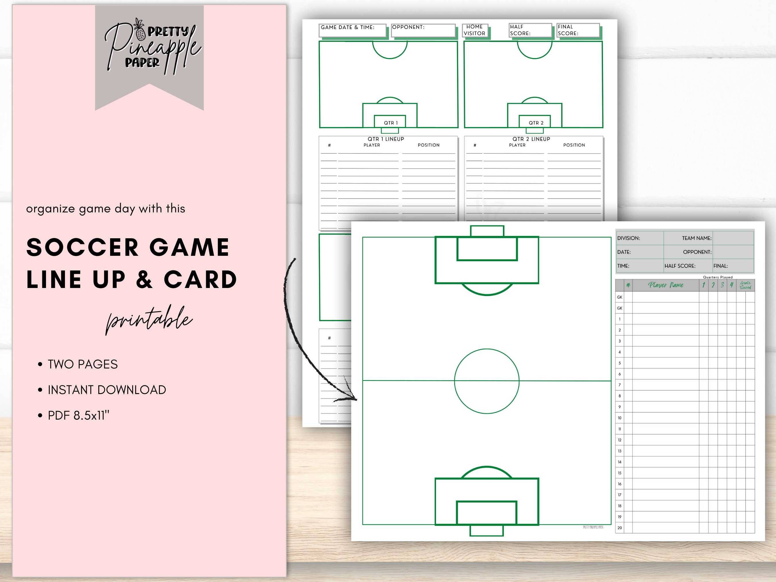 Printable Soccer Game Field Lineup and Game Card, Player Positions for ...