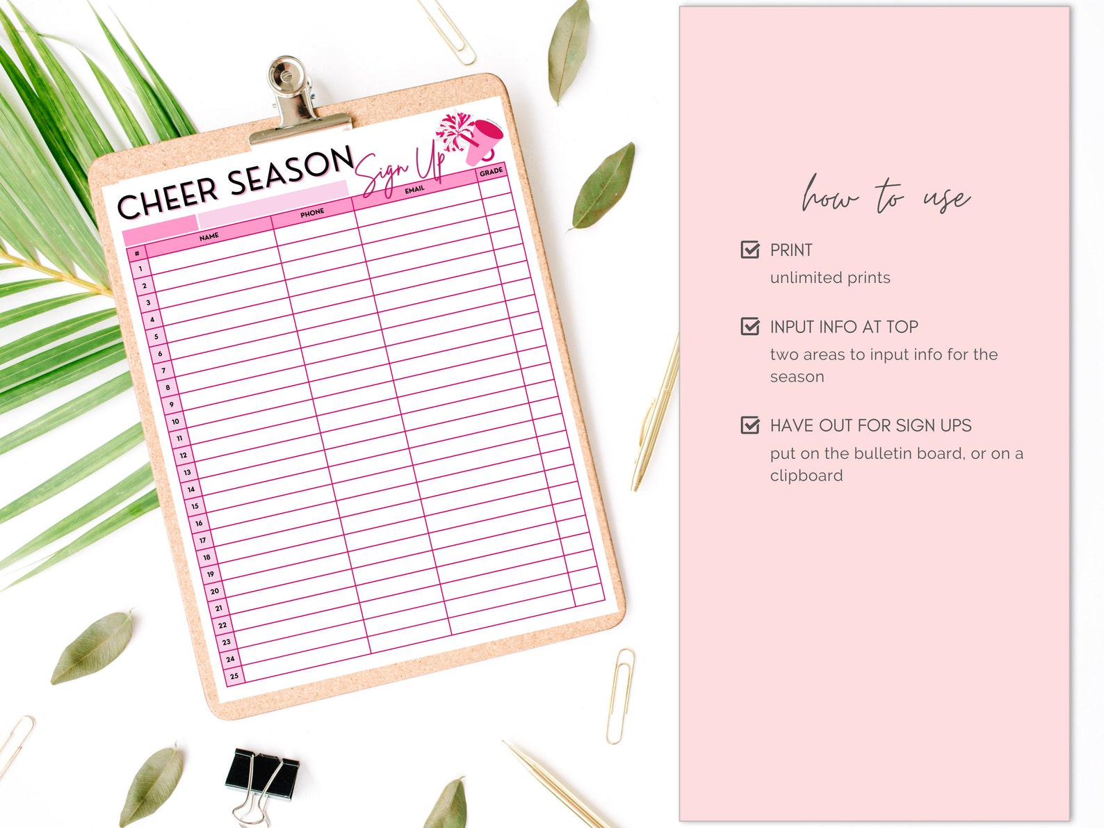 Printable Cheer Season Sign up Sheet Instant Download Template ...