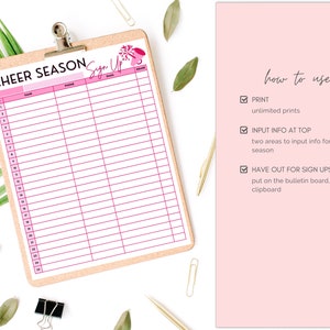 Printable Cheer Season Sign up Sheet Instant Download Template ...