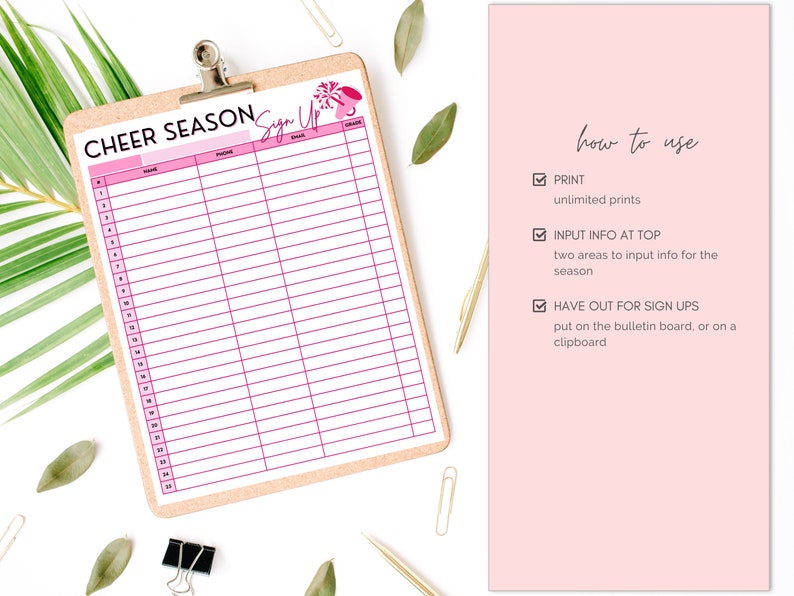 Printable Cheer Season Sign up Sheet Instant Download Template ...