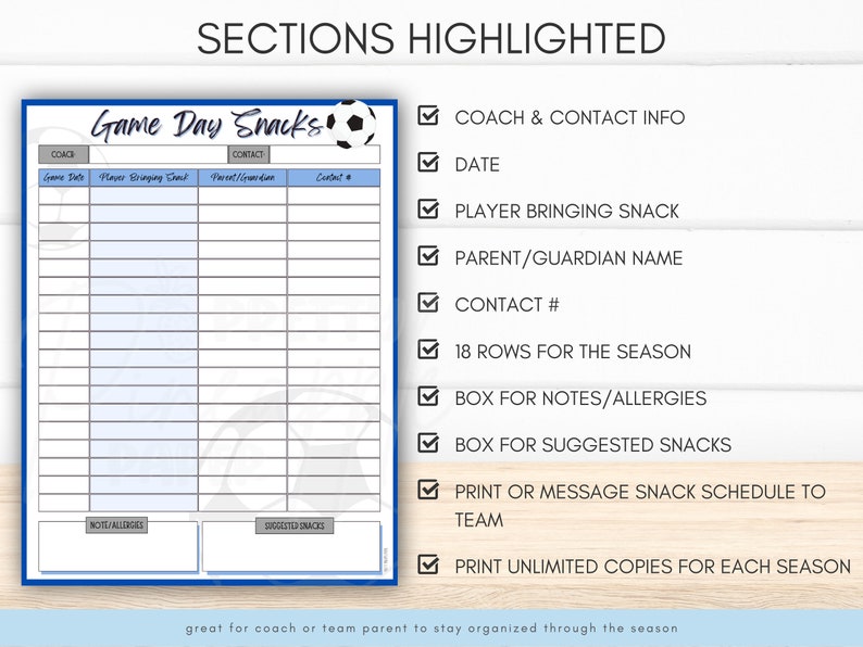 Editable Soccer Game Day Snack Schedule Template. Instant Download to ...