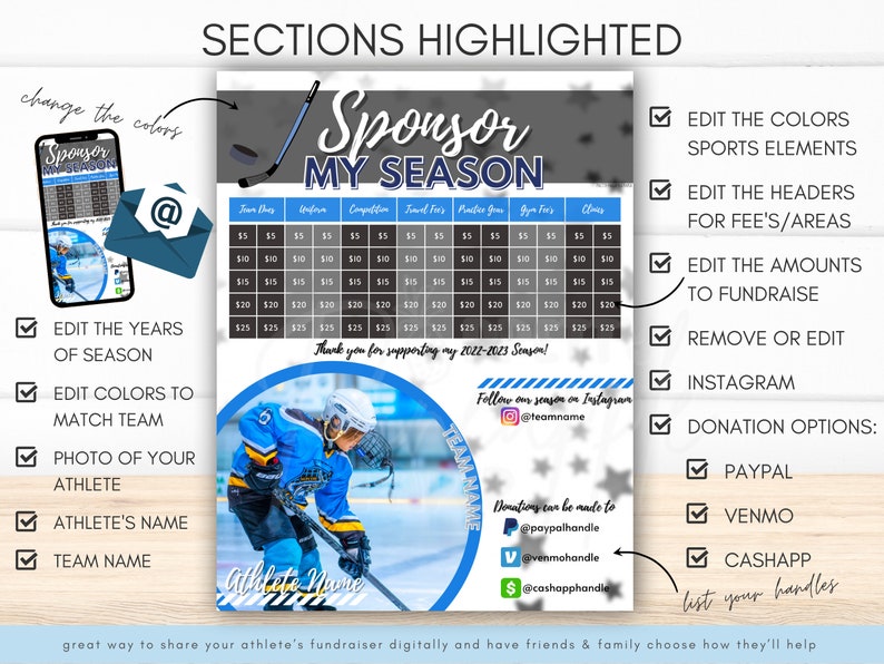 Editable Hockey - Sponsor My Season Fundraiser Template, Instant ...