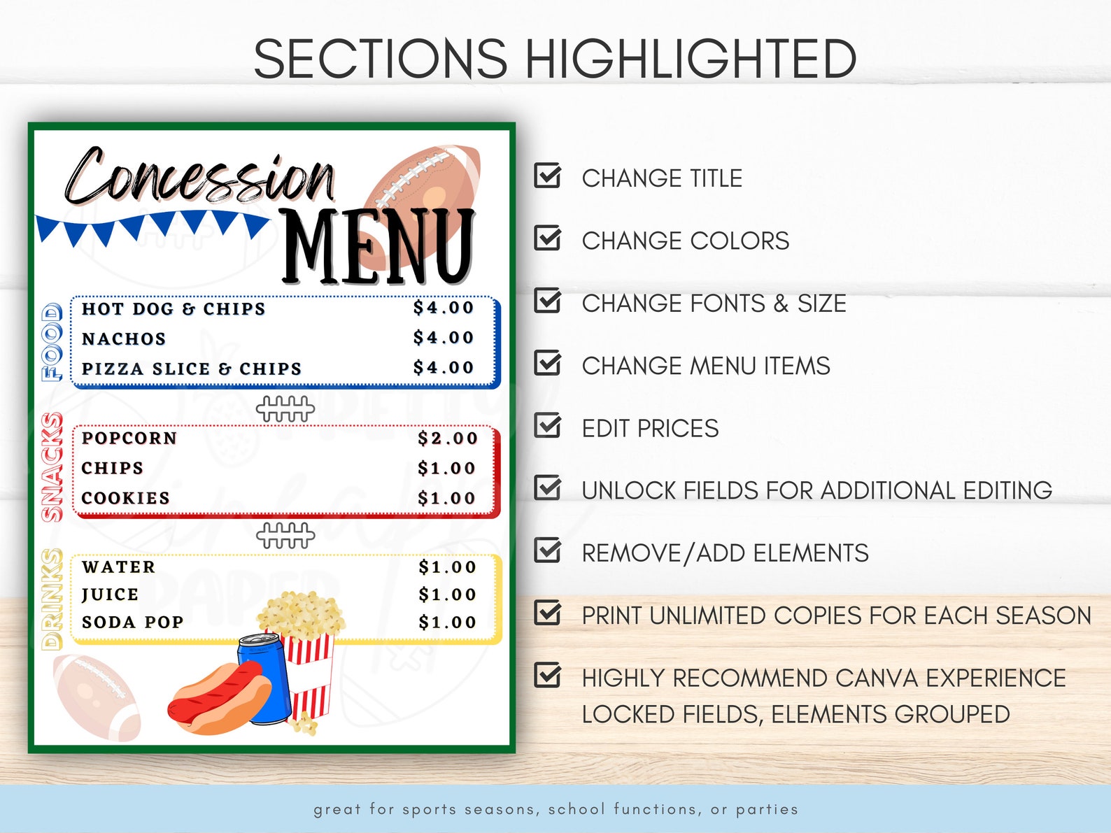 Editable Concession Stand Menu Football, Instant Download Canva ...