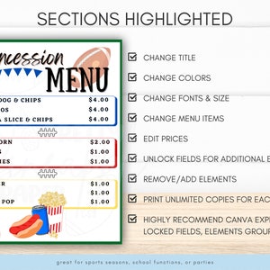Editable Concession Stand Menu Football, Instant Download Canva ...