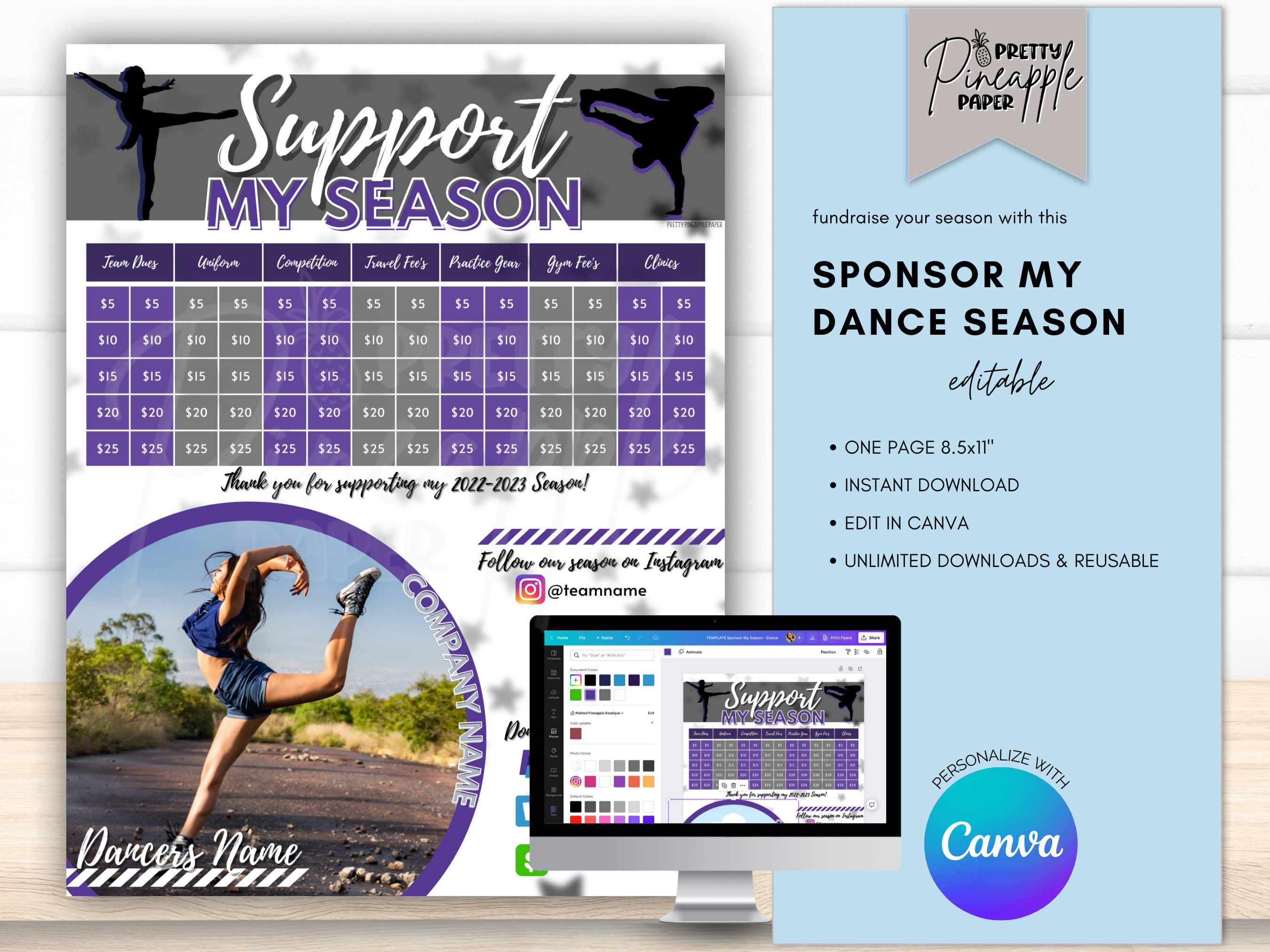Editable Dancer Sponsor My Season Fundraiser Template - Etsy
