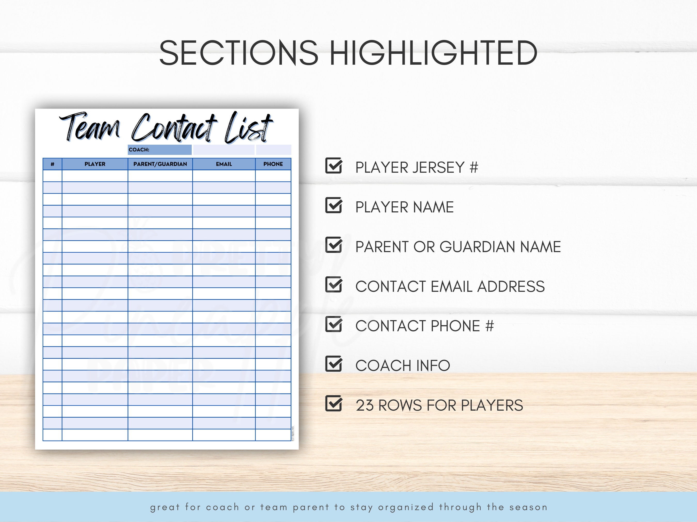 Editable Team Contact List, Instant Download for Coach, Team Mom or Dad ...