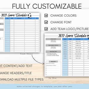 Editable Soccer Game Schedule Template, Instant Digital Download to ...