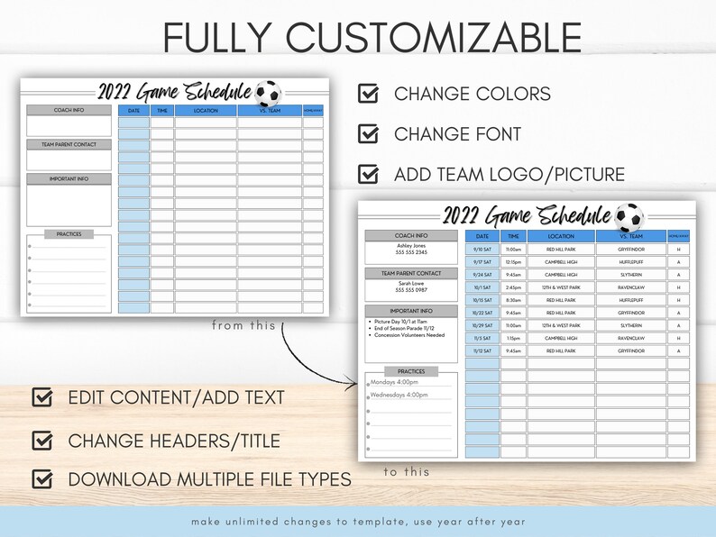 Editable Soccer Game Schedule Template, Instant Digital Download to ...