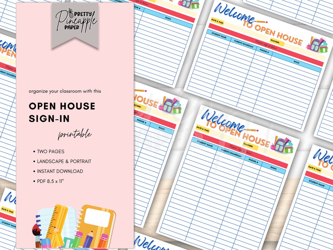 Printable School Open House Sign in Sheet, Instant Digital Download ...