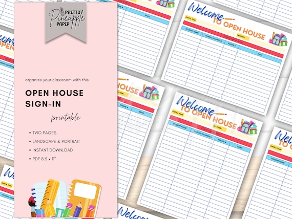 Printable School Open House Sign in Sheet Instant Digital - Etsy