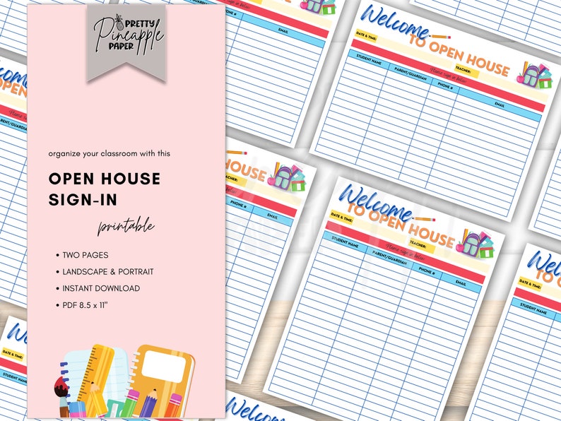 Printable School Open House Sign in Sheet, Instant Digital Download ...