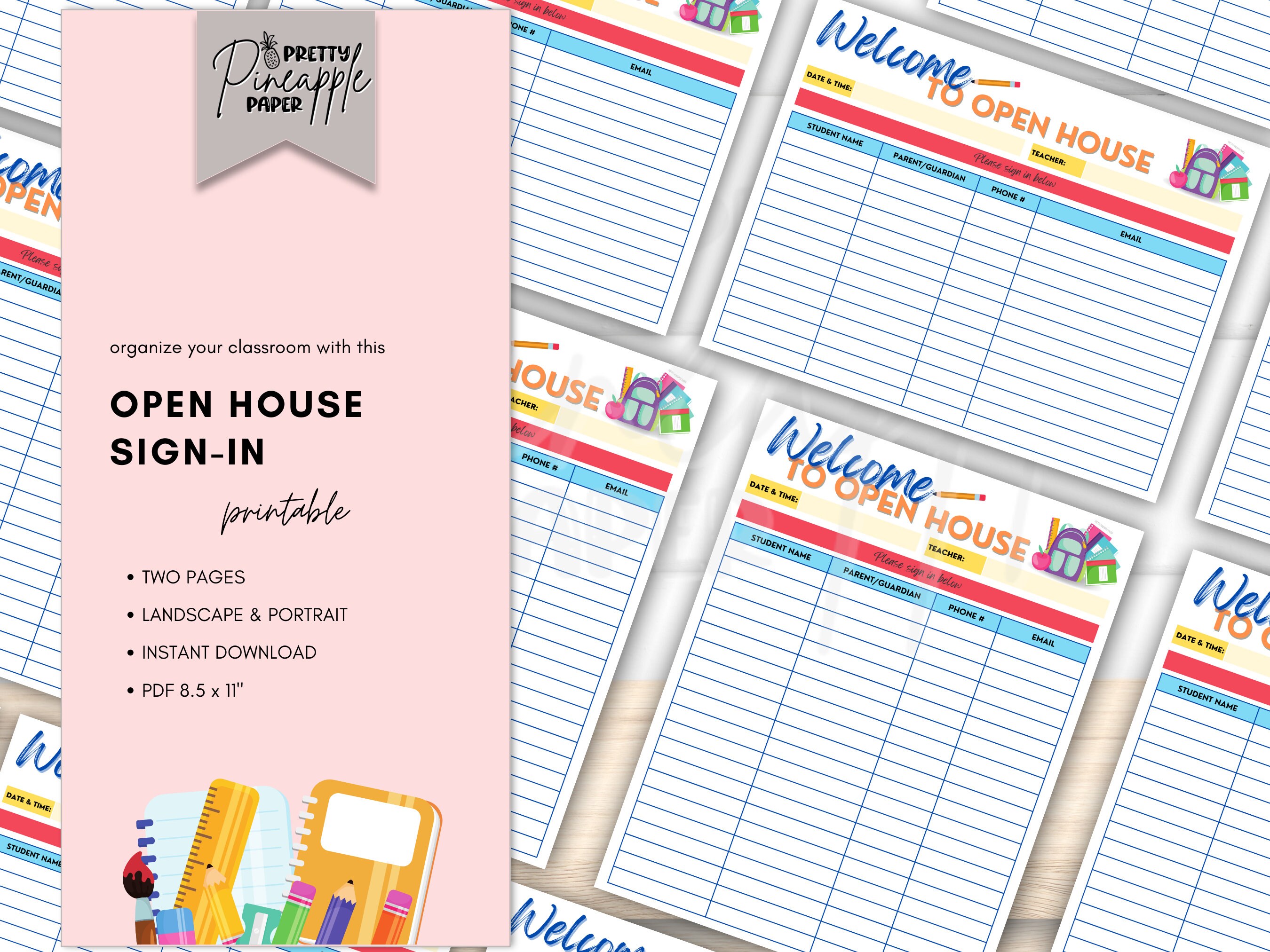 Printable School Open House Sign in Sheet, Instant Digital Download ...