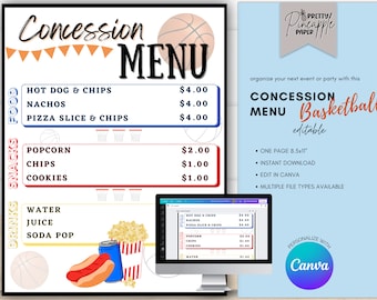 Editable Concession Stand Menu Softball, Instant Download Canva ...