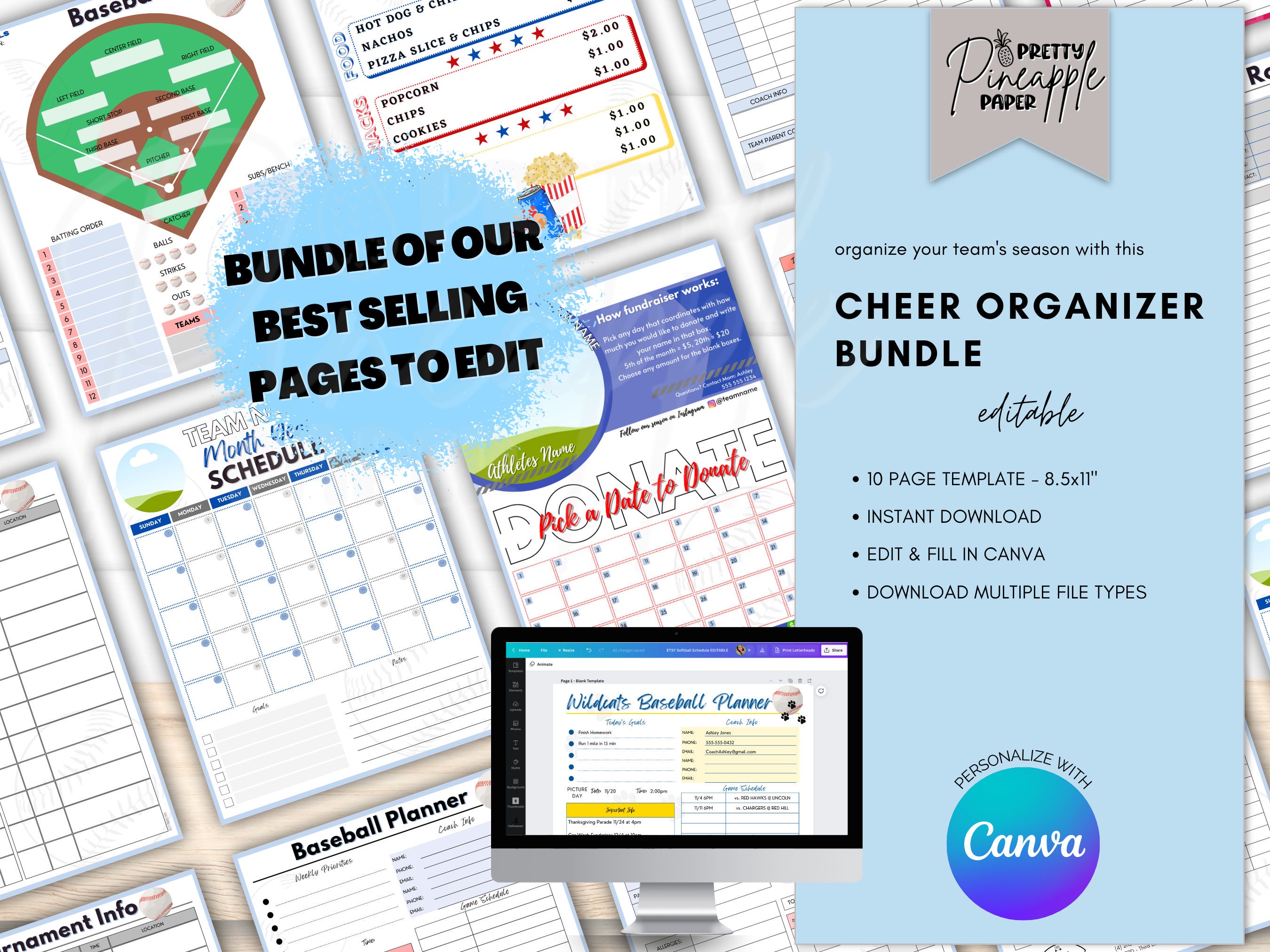 Editable Baseball Organizer Planner Pages, Coaches, Team Mom, Game Day ...