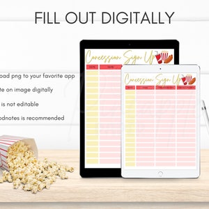 Printable Concession Stand Sign up Instant Download Sheet. - Etsy
