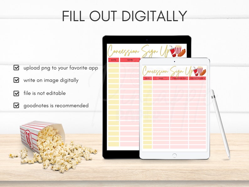 Printable Concession Stand Sign up Instant Download Sheet. - Etsy