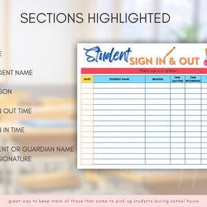 Printable School Student Sign in and Out Sheet, Instant Digital ...