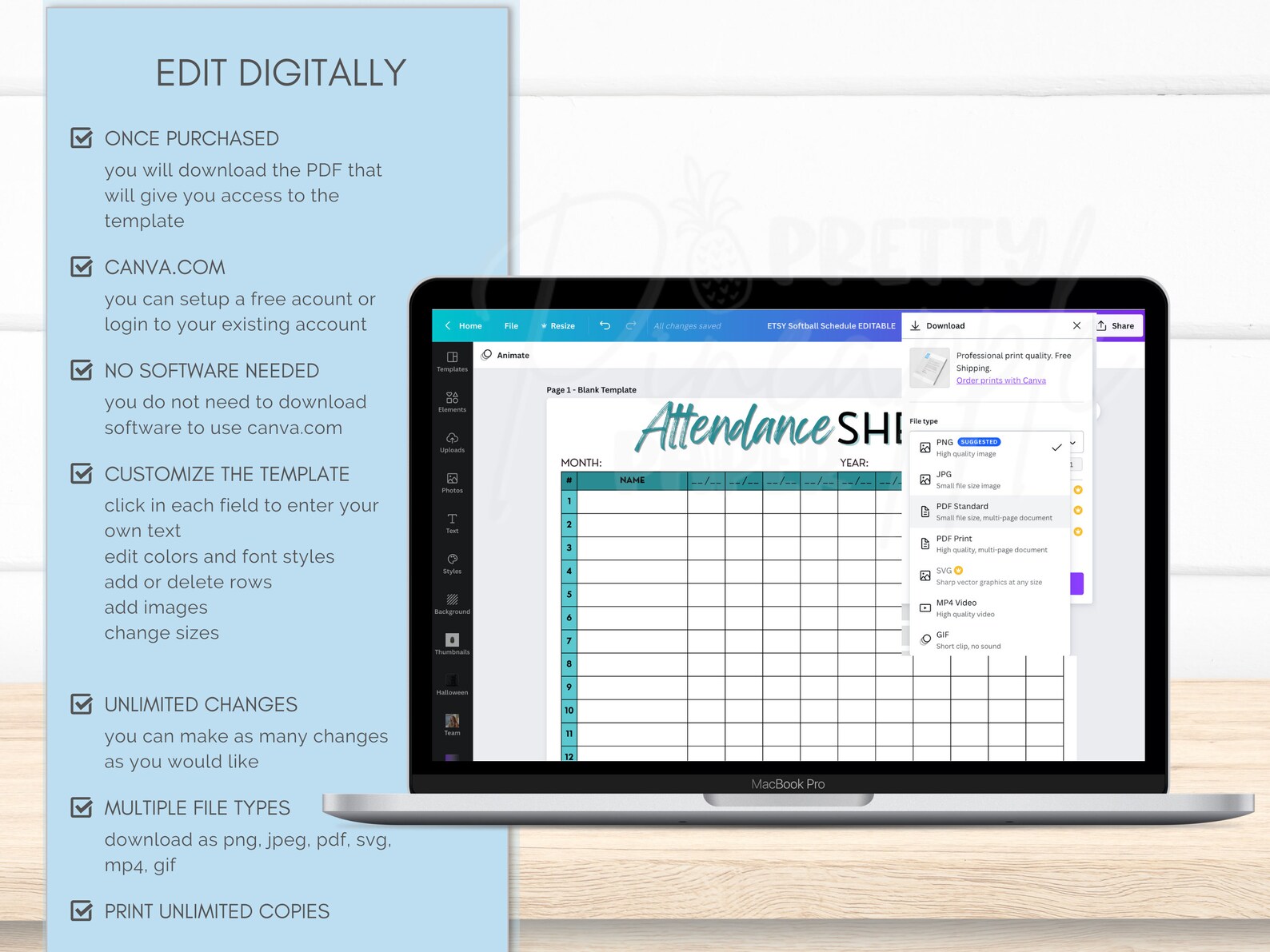 Editable Attendance Template Instant Digital Download Edit - Etsy