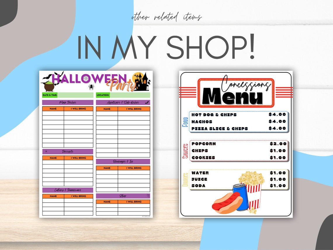 Editable Halloween Concession Menu, Snack Bar Printable, Movie Night ...
