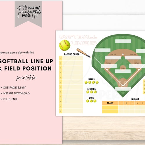 Printable Softball Line up and Field Position Sheet Batting - Etsy