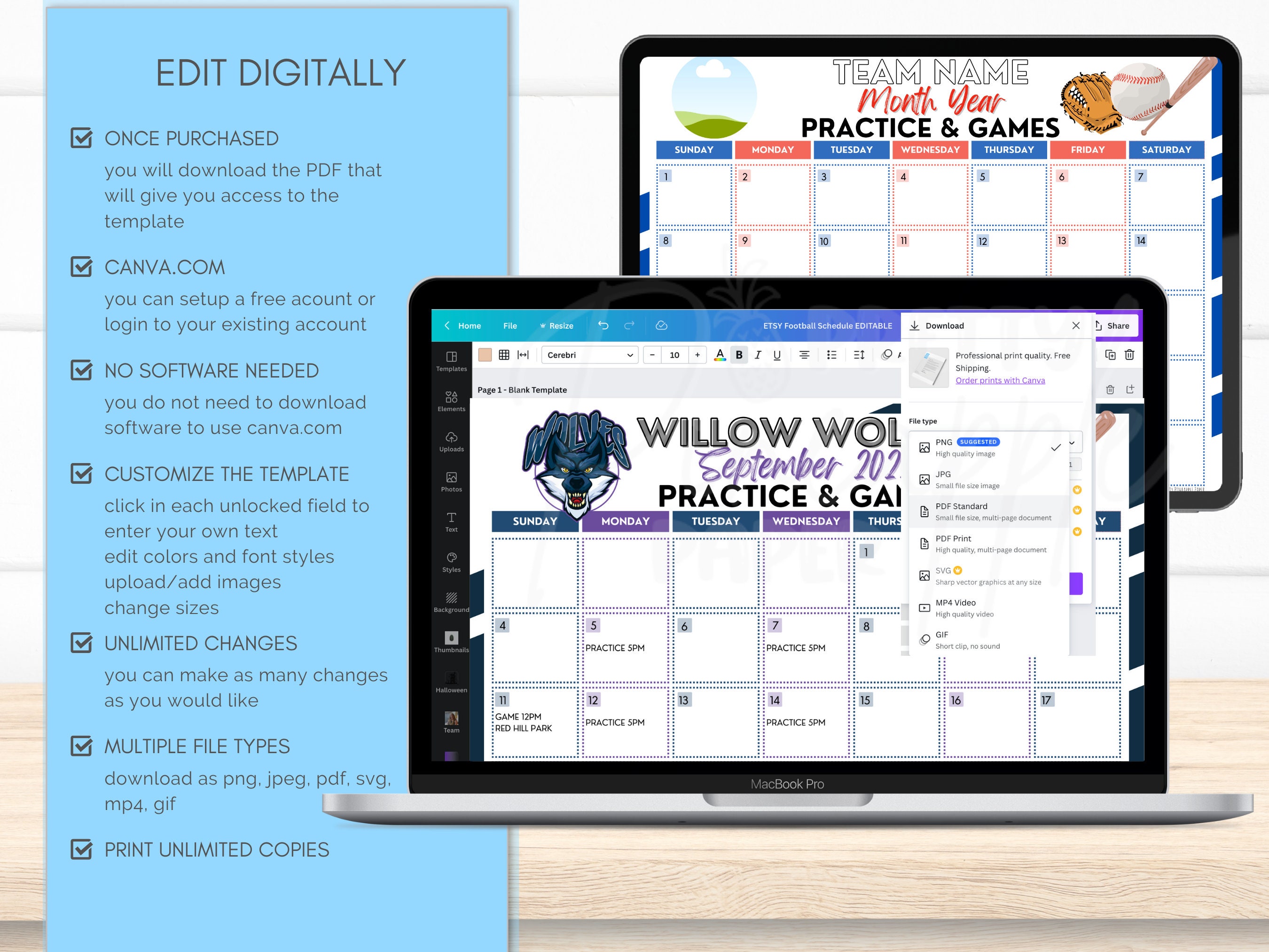 Editable Baseball Calendar Template, Instant Download Practice Games ...
