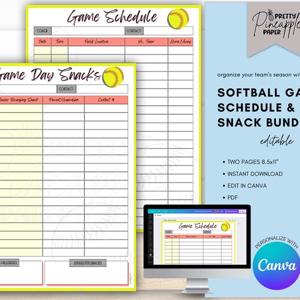 Softball Schedule Template - Etsy