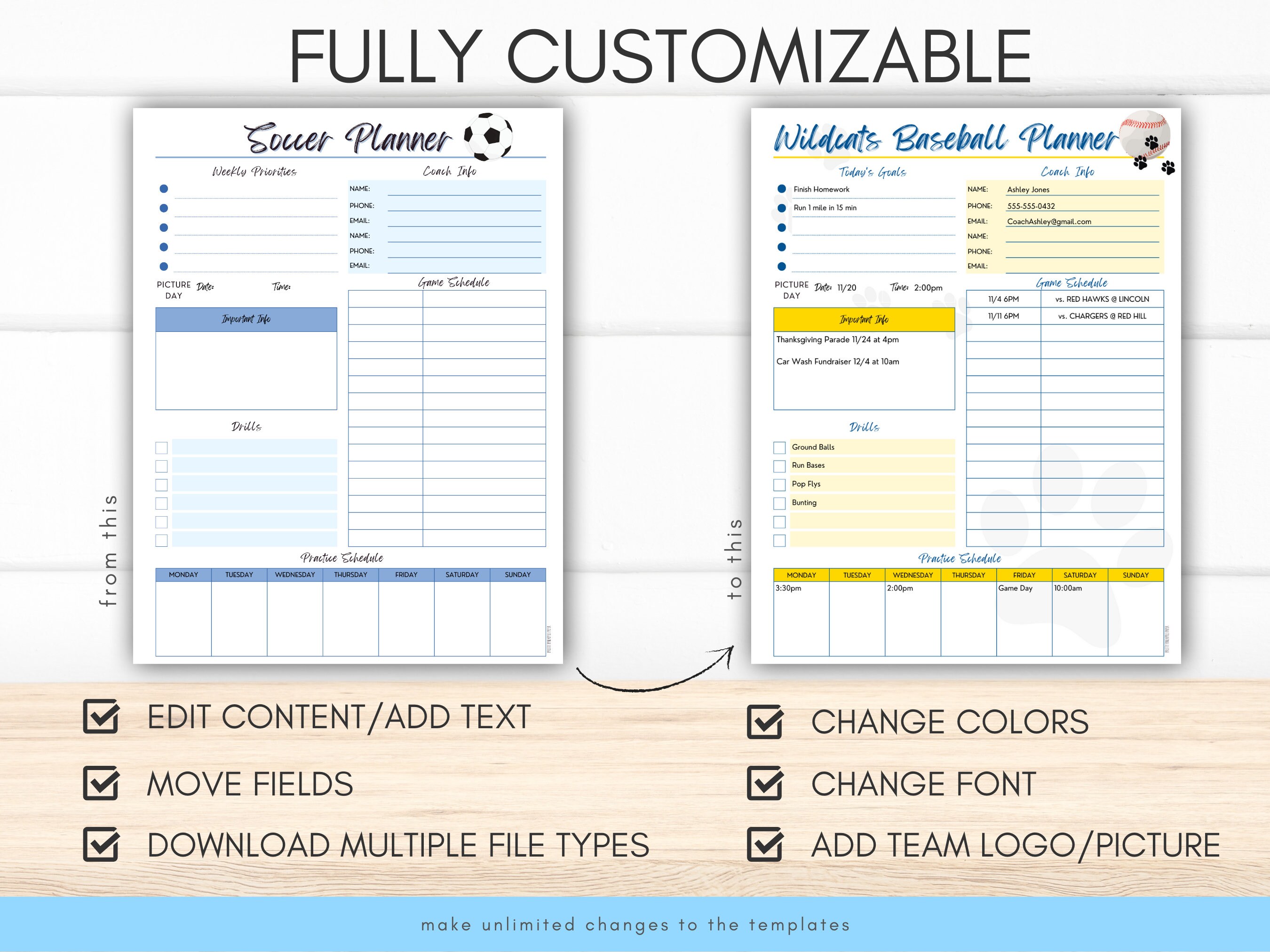 Editable Soccer Season Planner Sheet, Instant Digital Download, Edit in ...