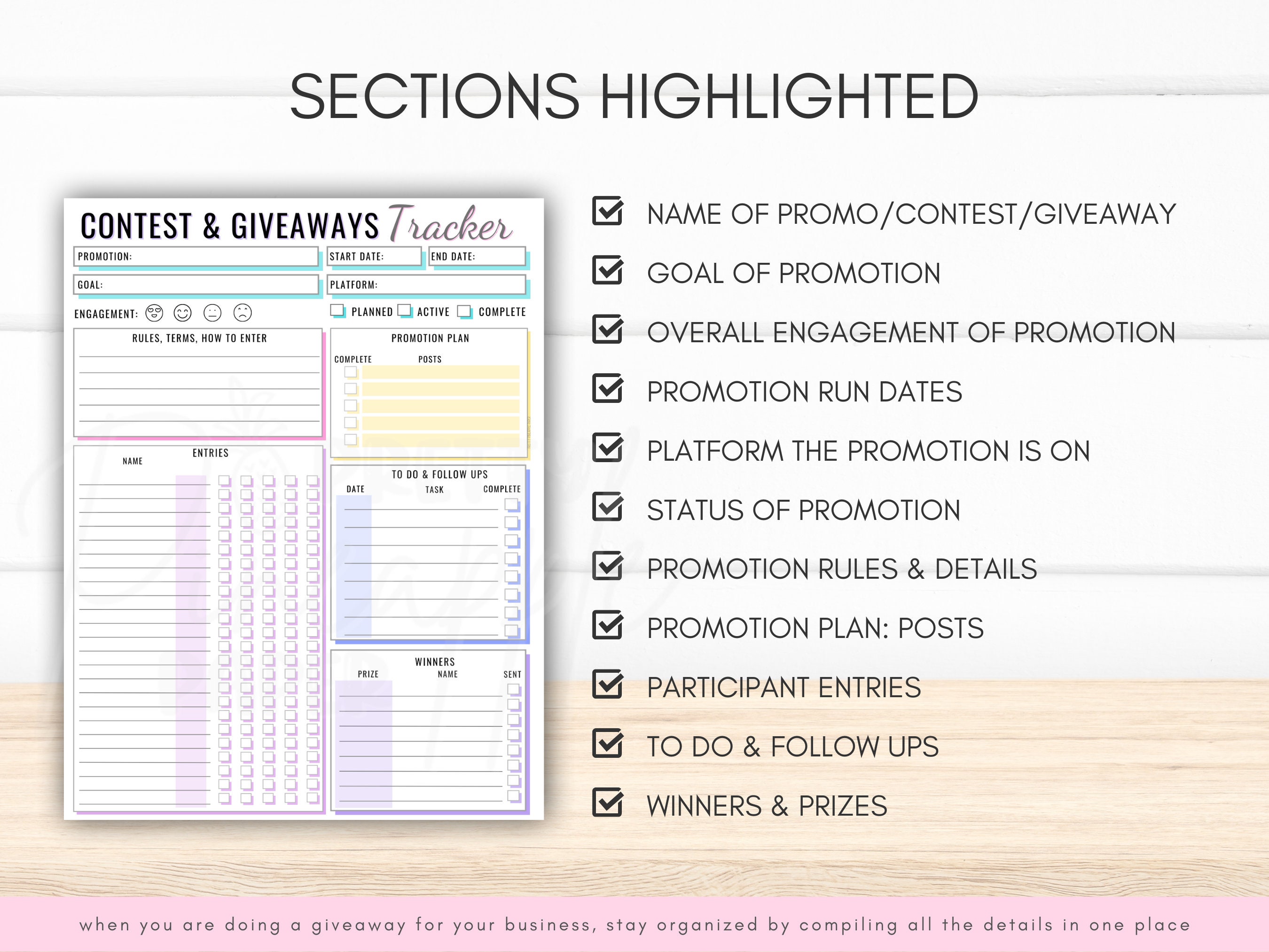 Printable Contest and Giveaway Tracker Planner Sheet, Instant Digital ...