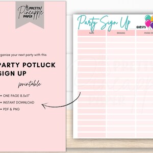 Printable Party Volunteer Sign up Sheet Instant Download for - Etsy