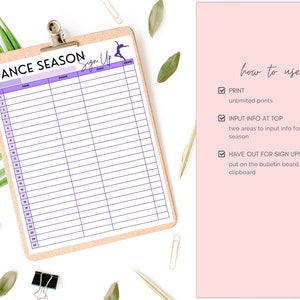 Printable Dance Season Sign up Sheet Instant Download Template, Dance ...