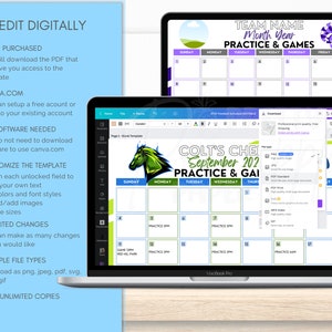 Editable Cheerleader Calendar Template, Instant Download Practice Game ...