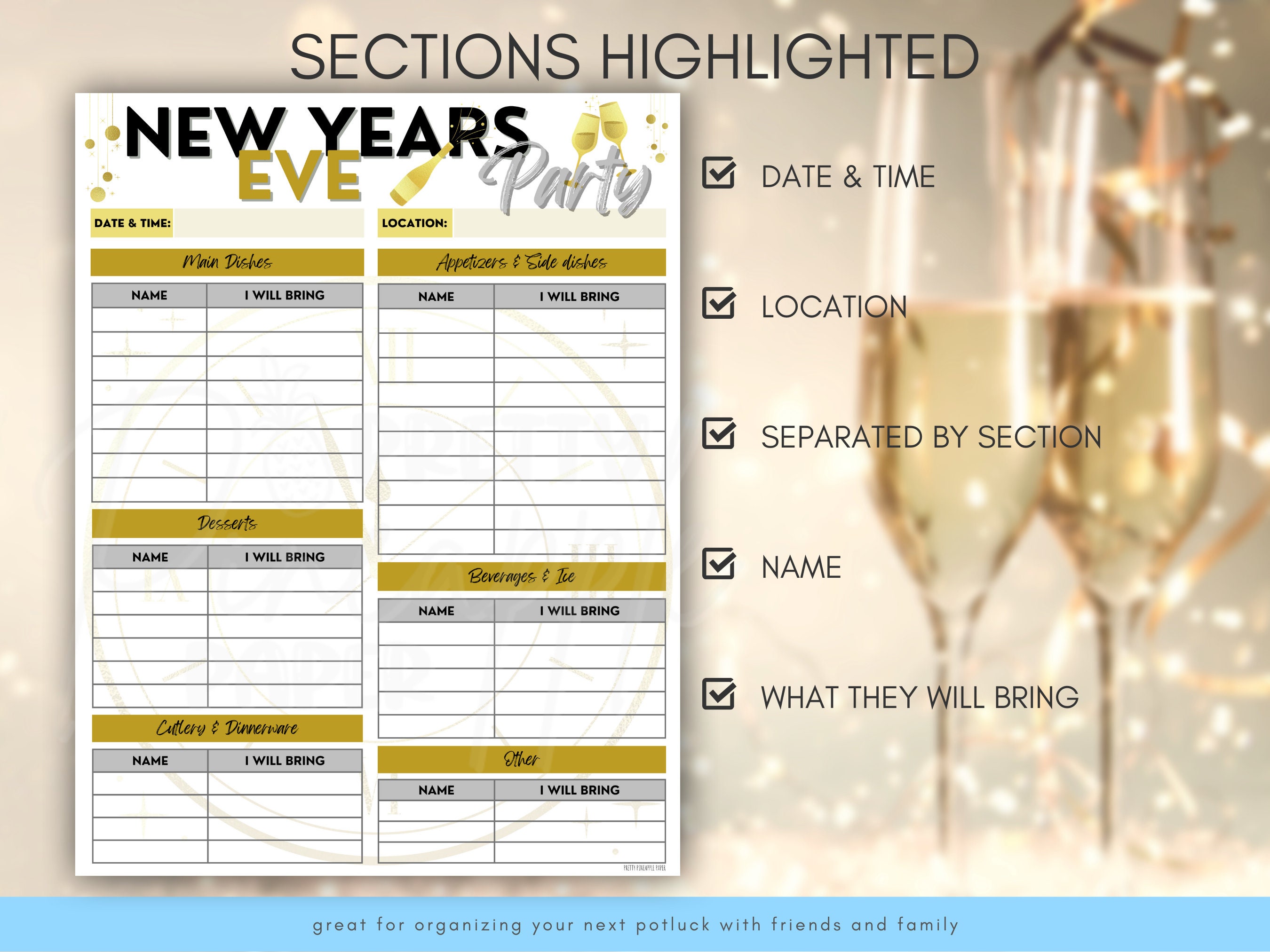 Editable New Year's Eve Party Sign up Sheet, Instant Digital Download ...