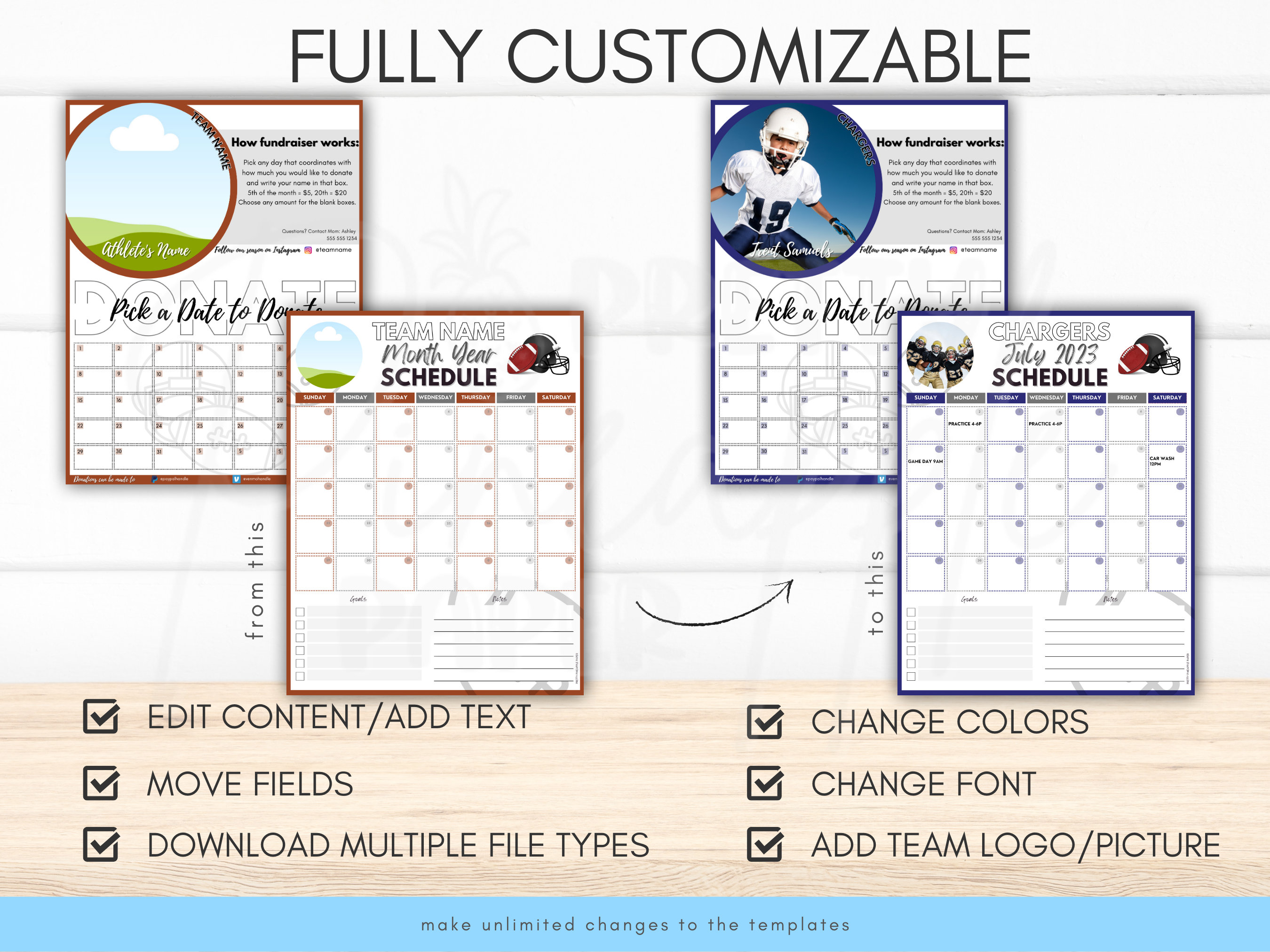 Editable Football Organizer Planner Bundle Pages, Coach, Team Mom, Game ...