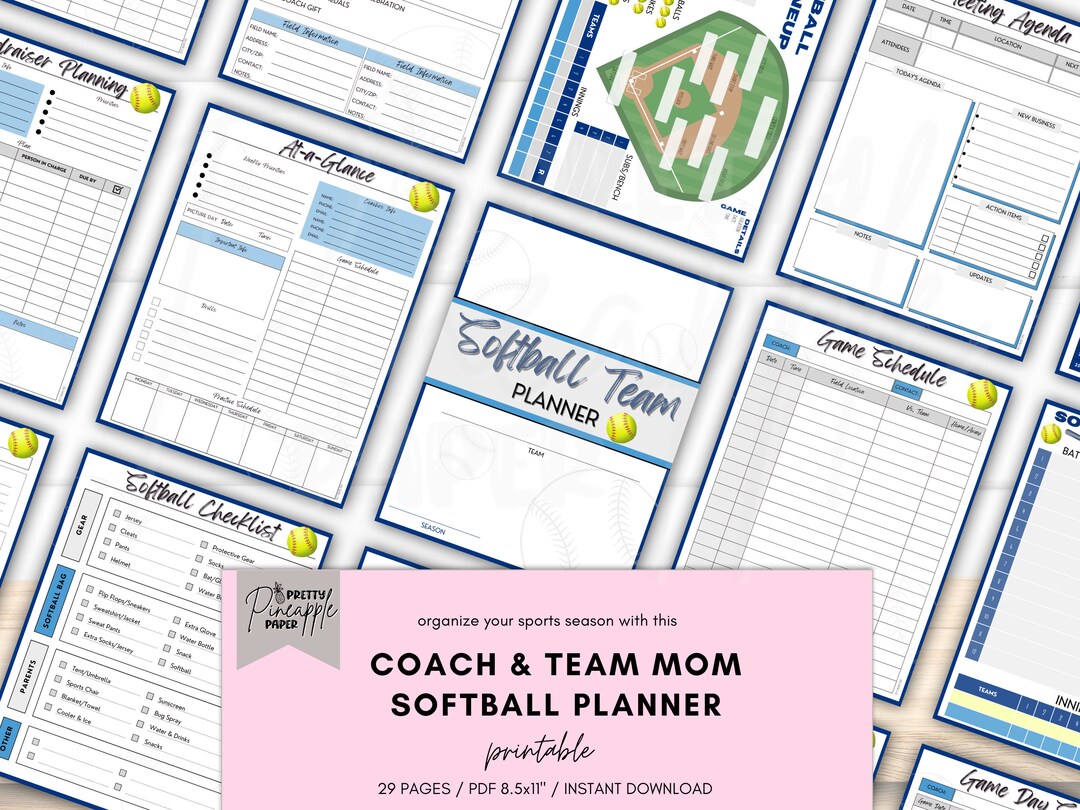 Printable Softball Team Management Planner for Coach and Team Mom, Game ...