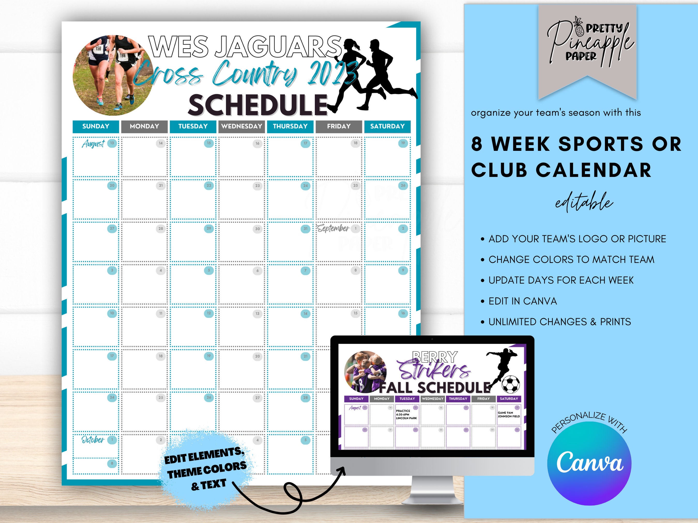 Editable 8 Week Sports or Club Calendar Template, Instant Download ...