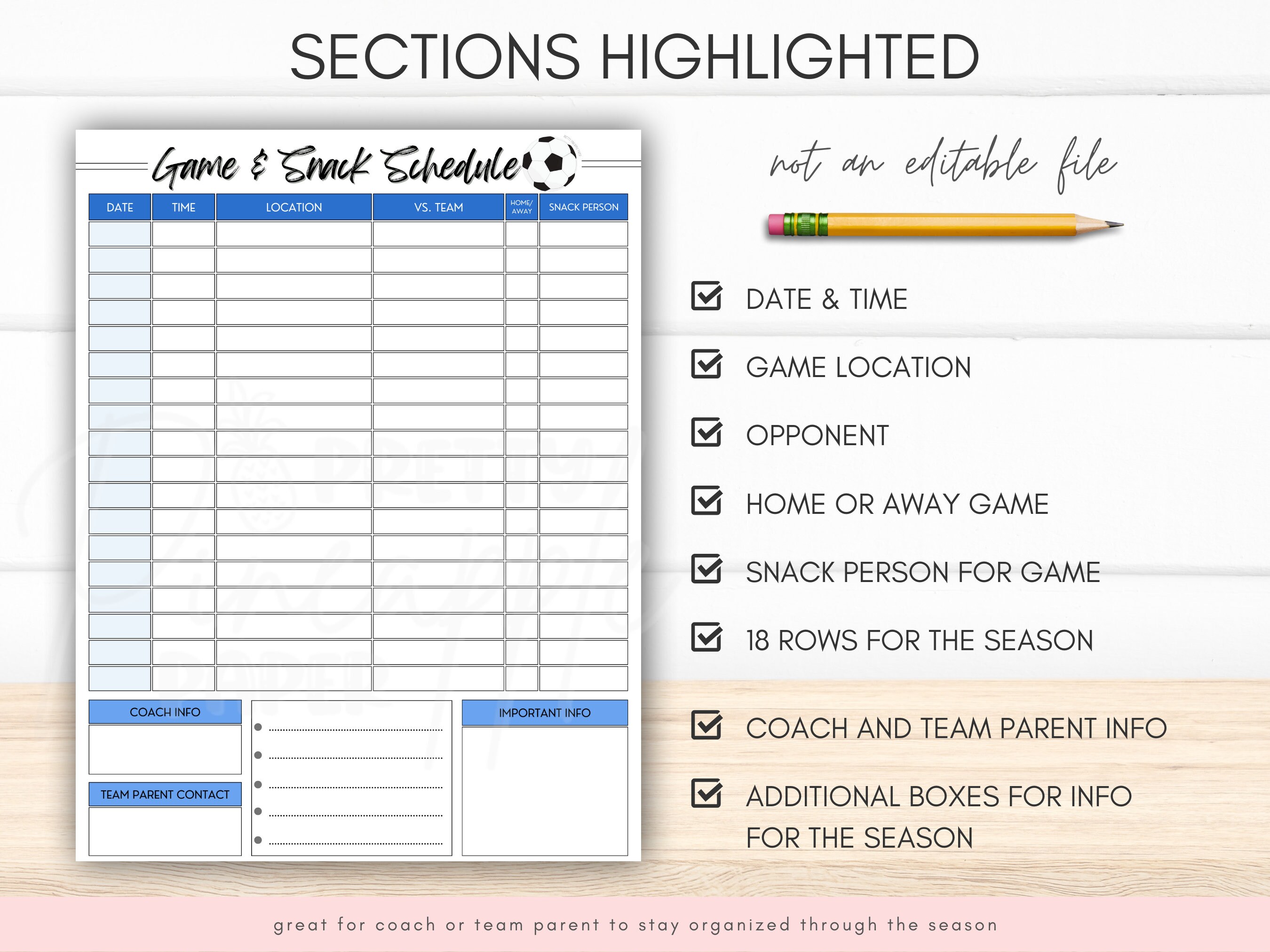 Printable Soccer Team Game Day and Snack Schedule, Instant Download ...