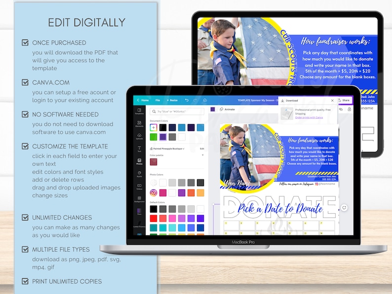 Editable Cub or Boy Scouts - Calendar Fundraiser Template, Pick a Date ...