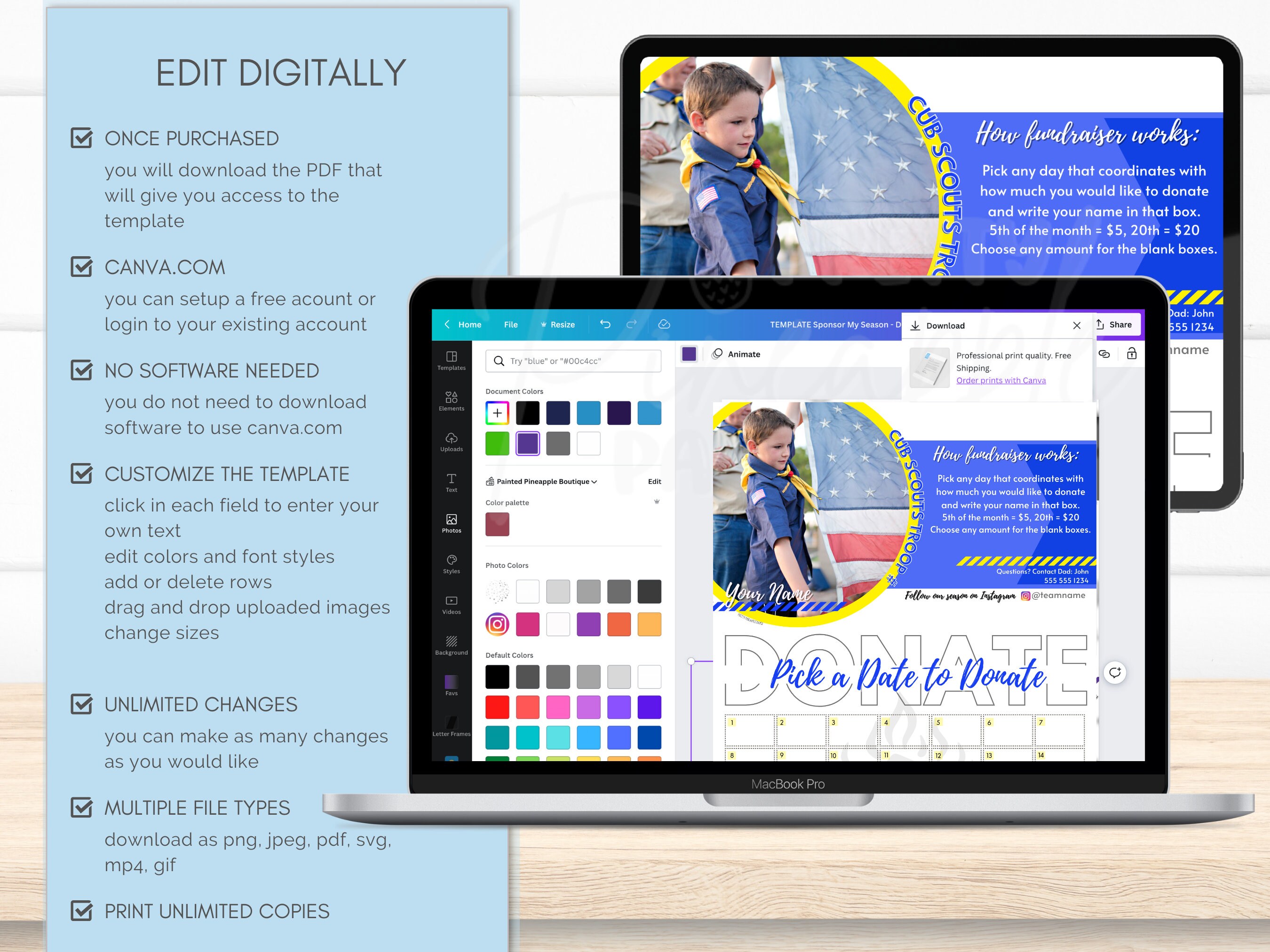 Editable Cub or Boy Scouts - Calendar Fundraiser Template, Pick a Date ...