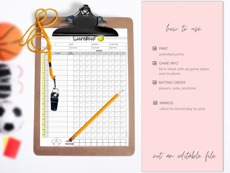 Printable Softball Team Scorebook, Print Pages, Simple and Detailed ...