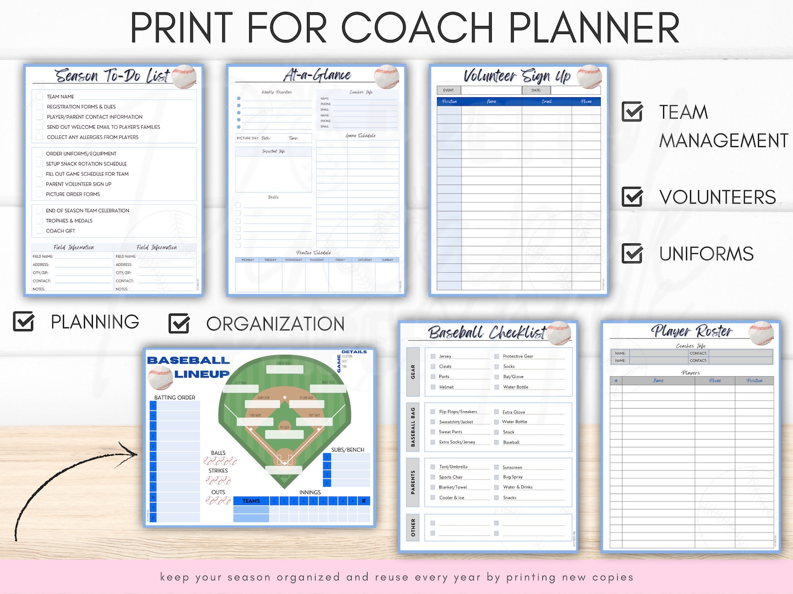 Printable Baseball Team Management Planner for Coach and Team - Etsy