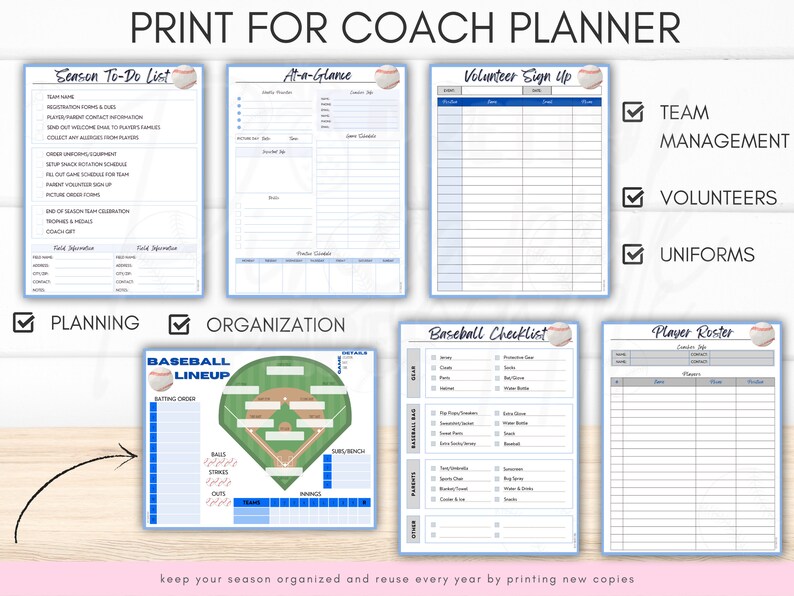 Printable Baseball Team Management Planner for Coach and Team - Etsy