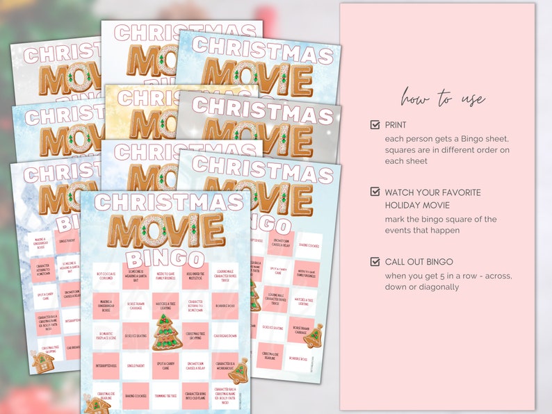 Christmas Movie Bingo Game, Printable Holiday Activity Game, Viewing ...