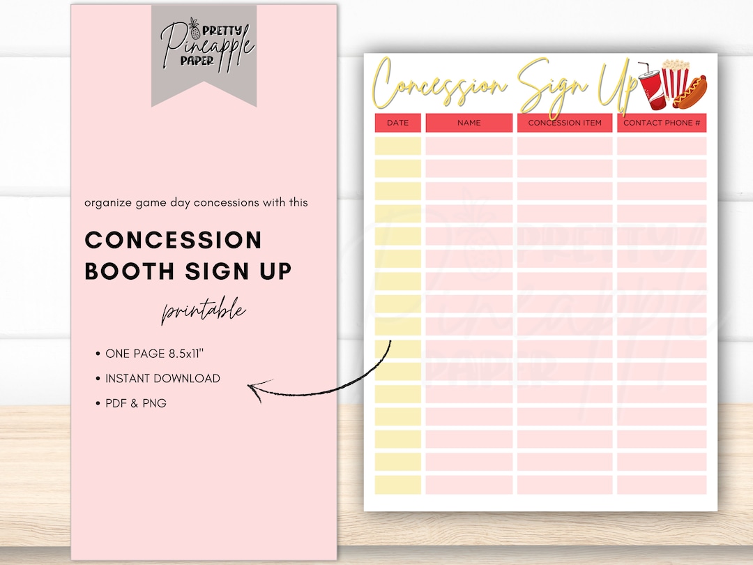 Printable Concession Stand Sign up Instant Download Sheet. - Etsy