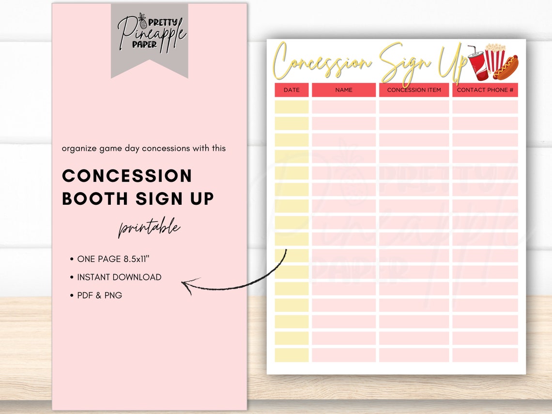 Printable Concession Stand Sign up Instant Download Sheet. - Etsy