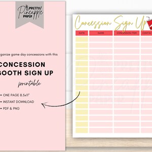 Printable Concession Stand Sign up Instant Download Sheet. - Etsy