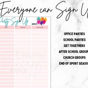 Printable Party Volunteer Sign up Sheet Download Potluck | Etsy