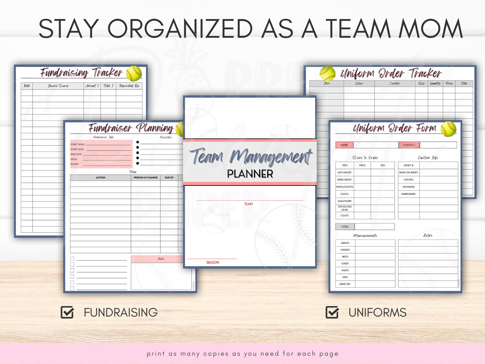 Printable Softball Team Management Planner for Coach and Team Mom, Game ...